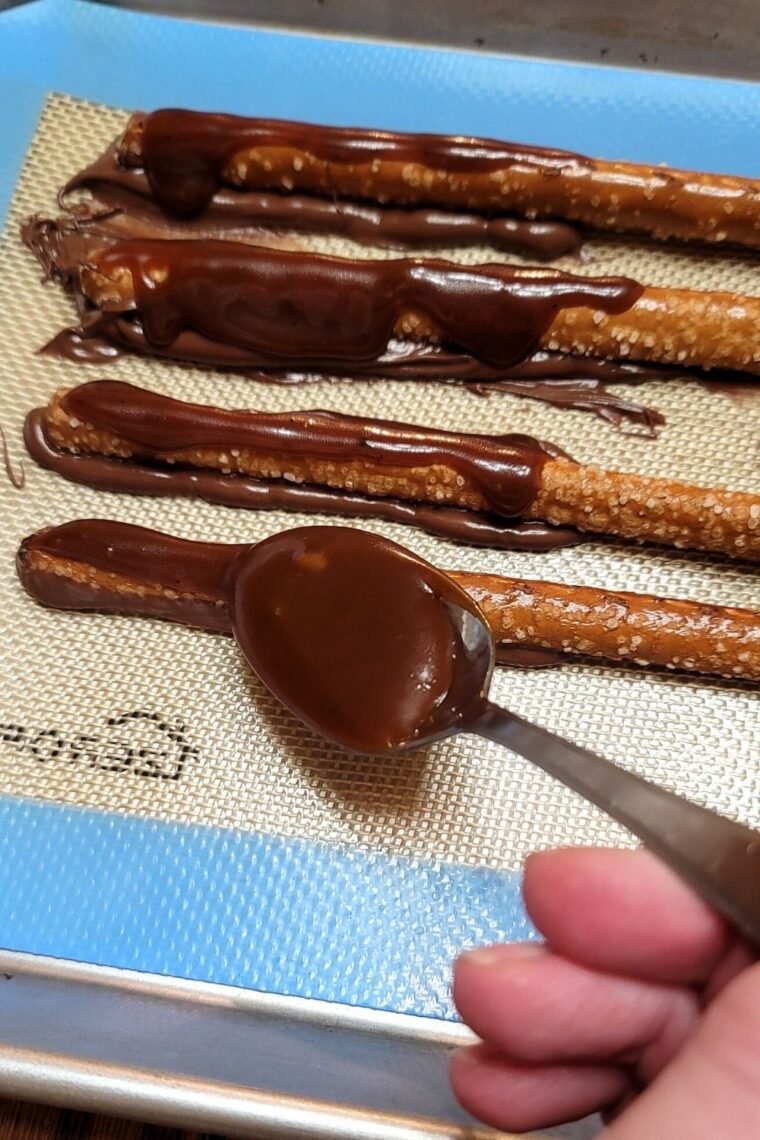 How to Make Caramel Chocolate Covered Pretzel Logs - A loverly life